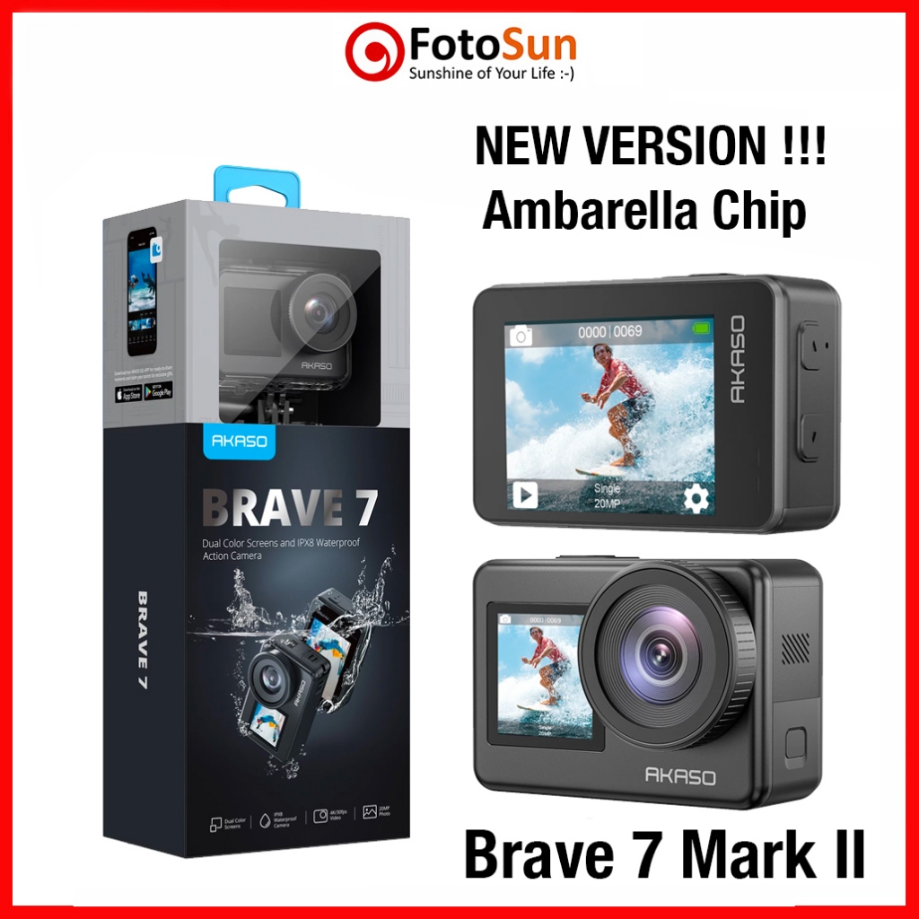 AKASO BRAVE 7 Mark II (Ambarella Chip) - 4K, DUAL SCREEN, WATERPROOF ...