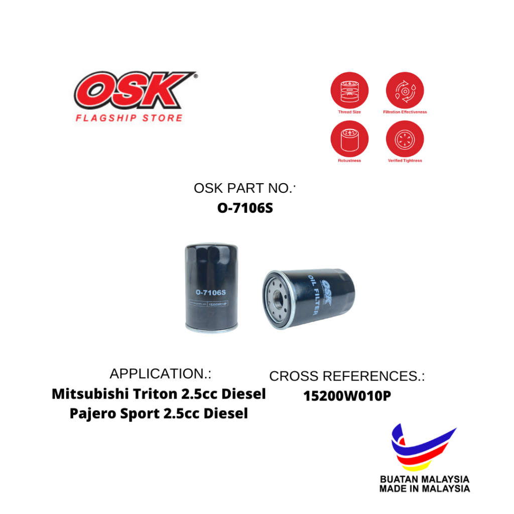 OSK OIL FILTER FOR Mitsubishi Triton 2.5cc Diesel Pajero Sport 2.5cc Diesel 15200W010P | Shopee ...