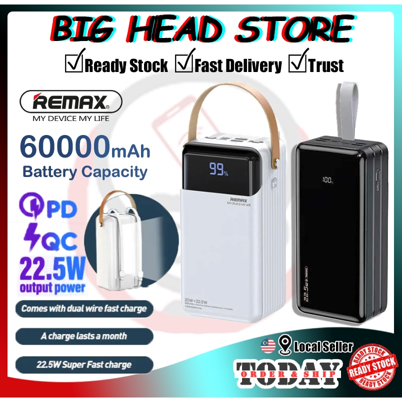 100% ORIGINAL REMAX Powerbank RPP-565 RPP-173 60000mAh 4 USB+3 IN 22.5W PD QC Fast Charging ...