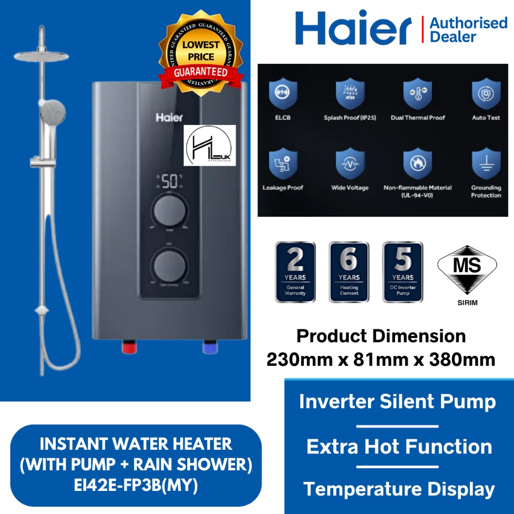 [FREE SHIPPING] Haier DC Pump Water Heater 4200W with Rain Shower EI38M ...