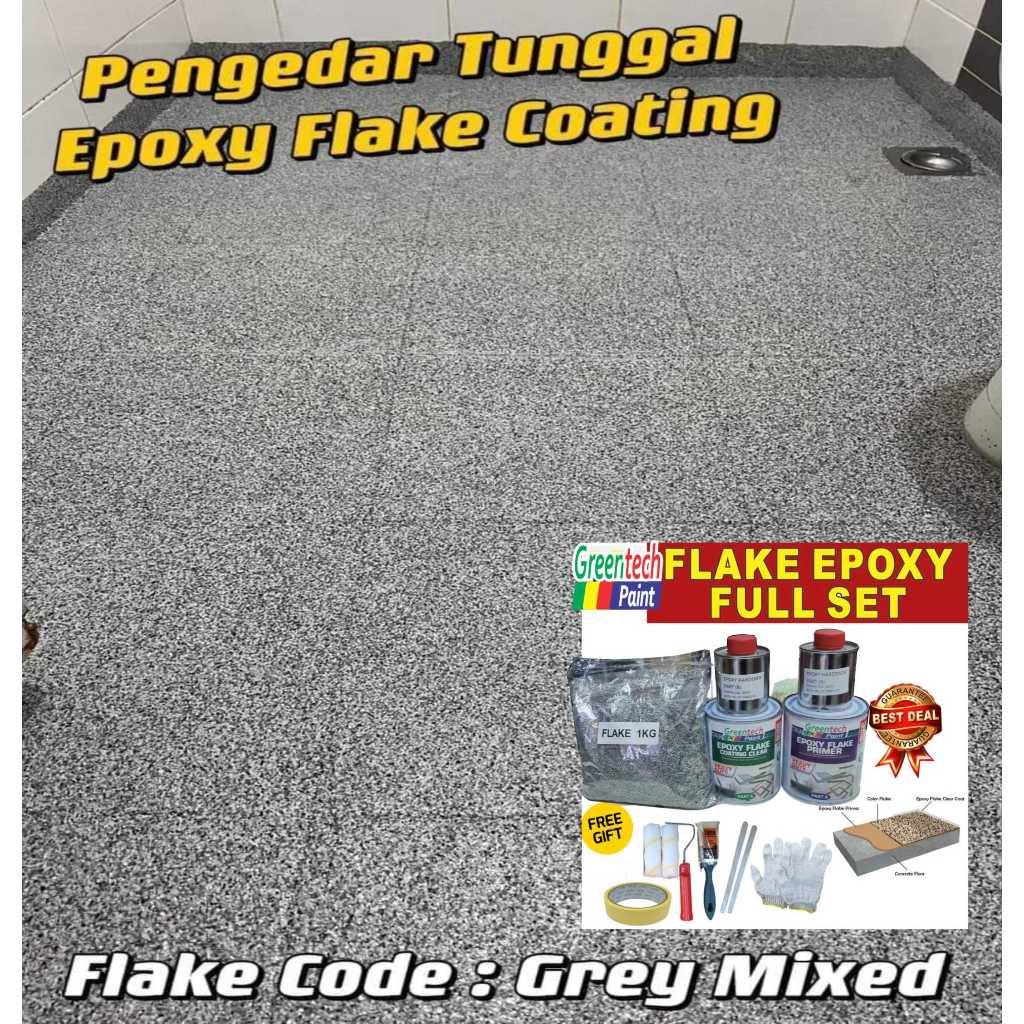 ( GREY MIX ) Full Set Epoxy Colour Flake Coating (FREE TOOL /1KG FLAKE ...