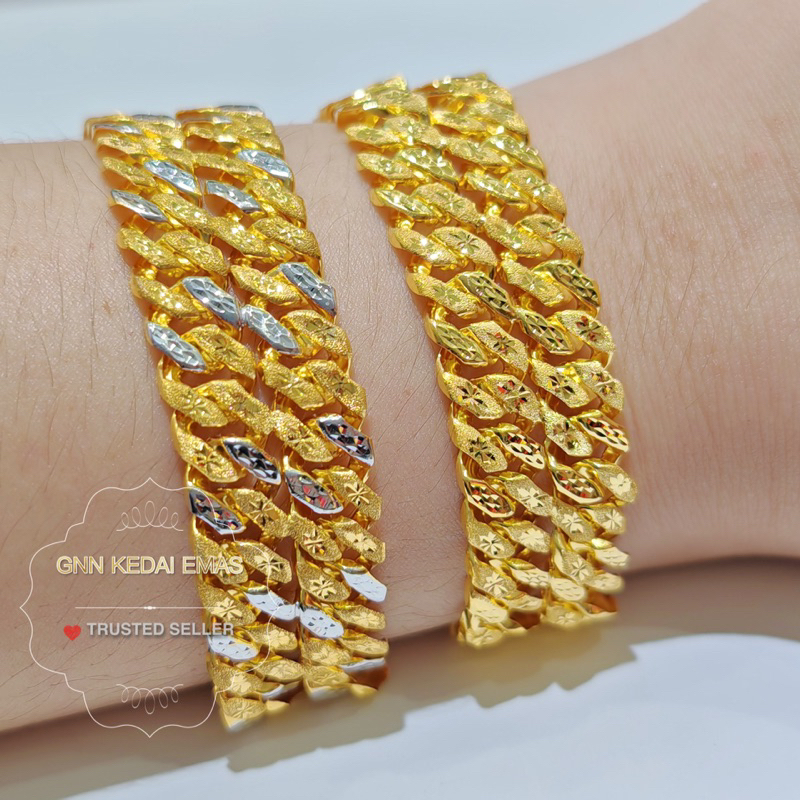 EMAS 375 RANTAI TANGAN INFINITY BESAR DOUBLE STAMPLING HOLLOW KOSONG ...