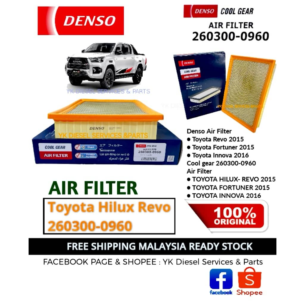 DENSO 100% ORIGINAL COOL GEAR Toyota Hilux Revo GUN 125 / Innova Air Filter 260300-0960 | Shopee ...