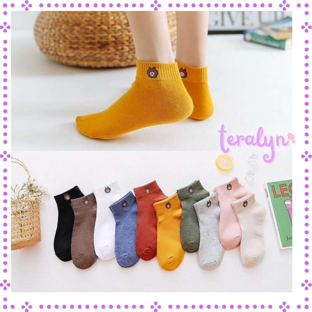 [Ready Stock] Bear Cute Cartoon Cotton Socks Woman Women Ankle Stokin ...