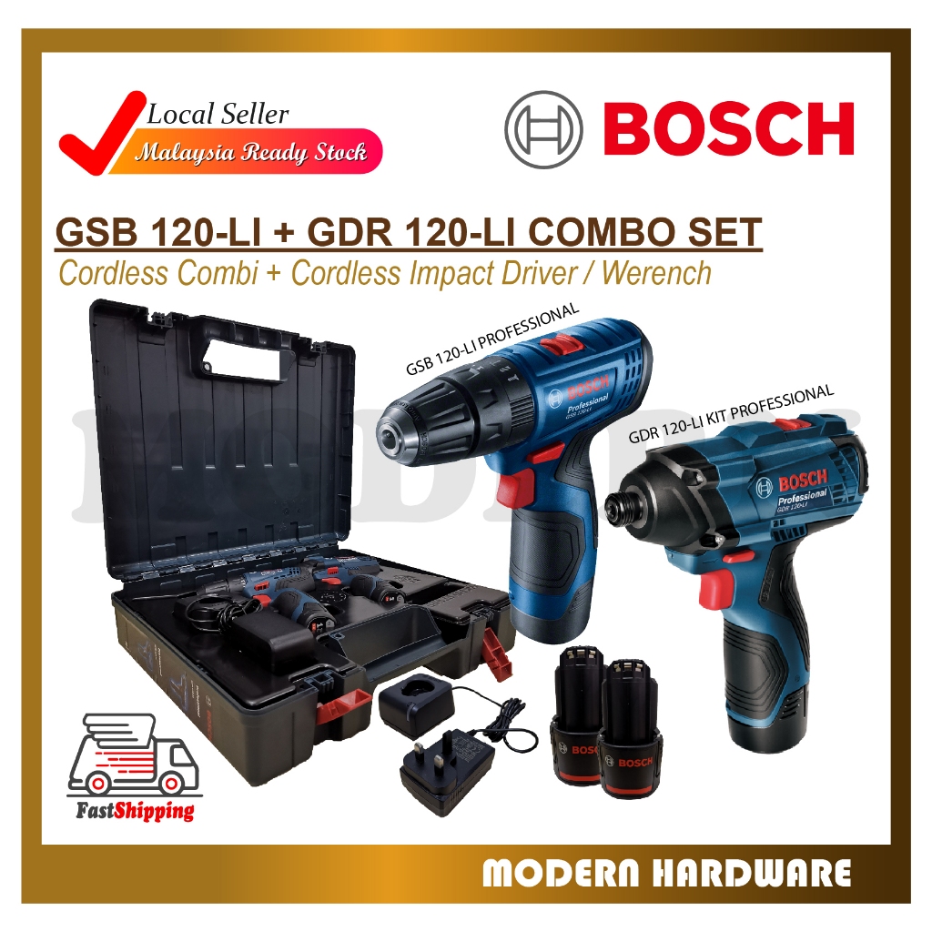 BOSCH GSB 120-Li + GDR 120-Li Combo Set (Cordless Combi + Cordless ...