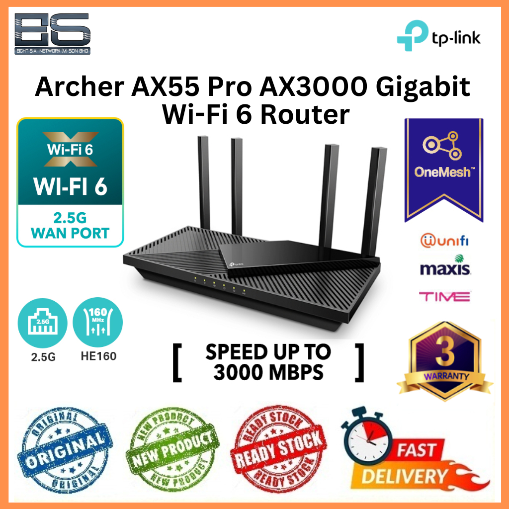 TP-Link Archer AX55 PRO AX3000 Multi-Gigabit Wi-Fi 6 Router with 2.5G Port Wireless Router ...