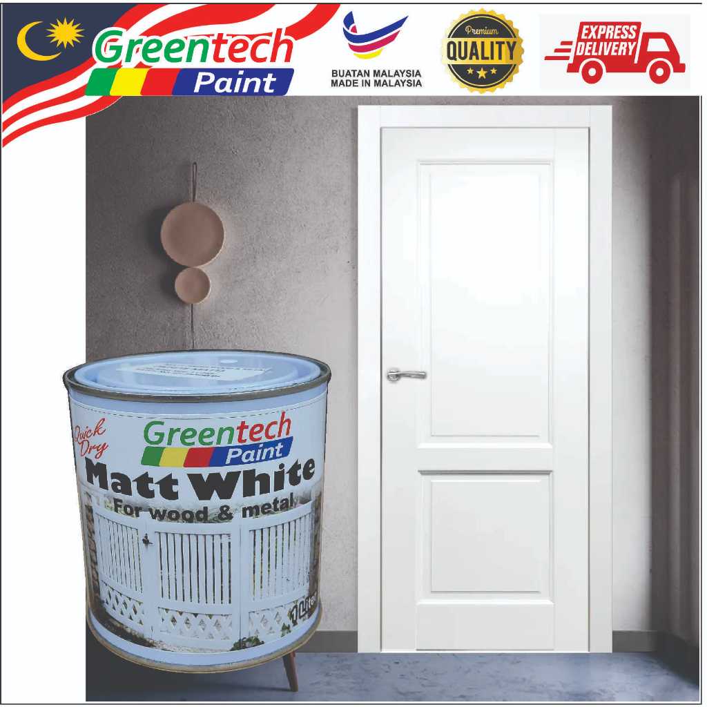 5L ( WHITE MATT ) GREENTECH PainT White Semi-Gloss (Matt) 5 Liter For Metal & Wood / Kayu & besi ...