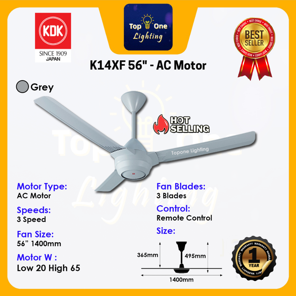 KDK K14X2 / KDK K14XF / KDK K14KF 56'' 3 Blades AC Motor Ceiling Fan ...