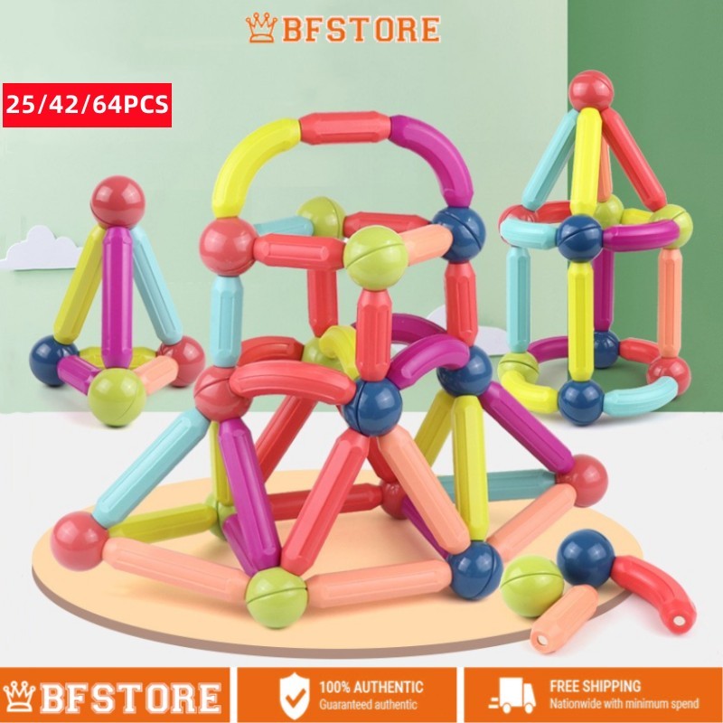 64PCS Magnetic Toys Kids Magnetic Stick Balls Building Blocks toy With ...