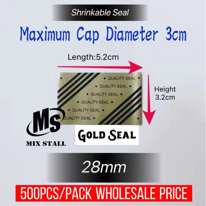【500pcs】 Gold Colour Shrinkable Plastic Sealer / Quality Shrink CapSeal(for 3cm Diameter cap ...