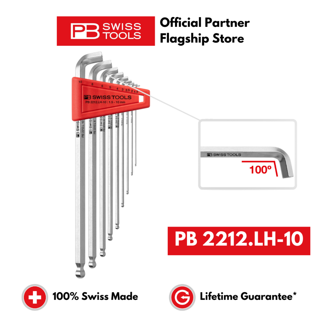 9pcs Set PB Swiss Tools Long Hex Allen Key L-wrenches with Ball Point 100° short key PB 2212.LH ...