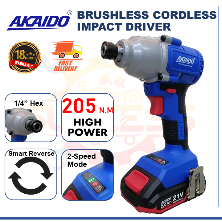 AKAIDO Brushless Cordless Impact Driver Heavy Duty & Super High Torque ...