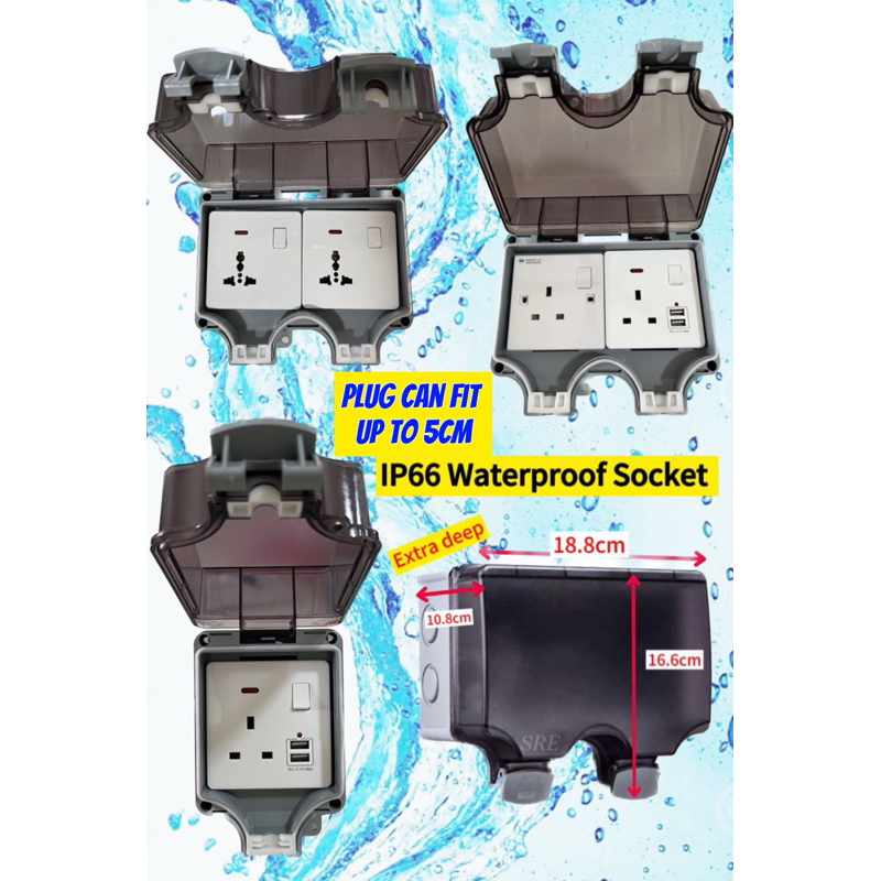 ️EXTRA DEEP ️IP66 WATERPROOF cover wall socket set with UMS 13A Sirim ...