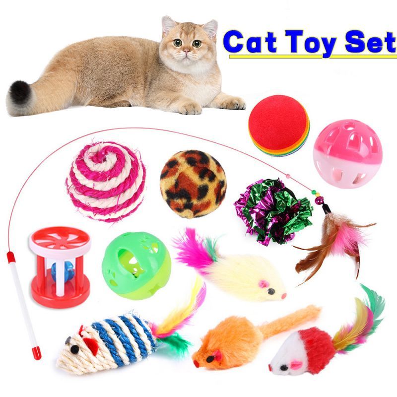 20Pcs/Set Cat Toys Bola Mainan Kucing Wand Teaser Wood Teaser Fun Toy ...