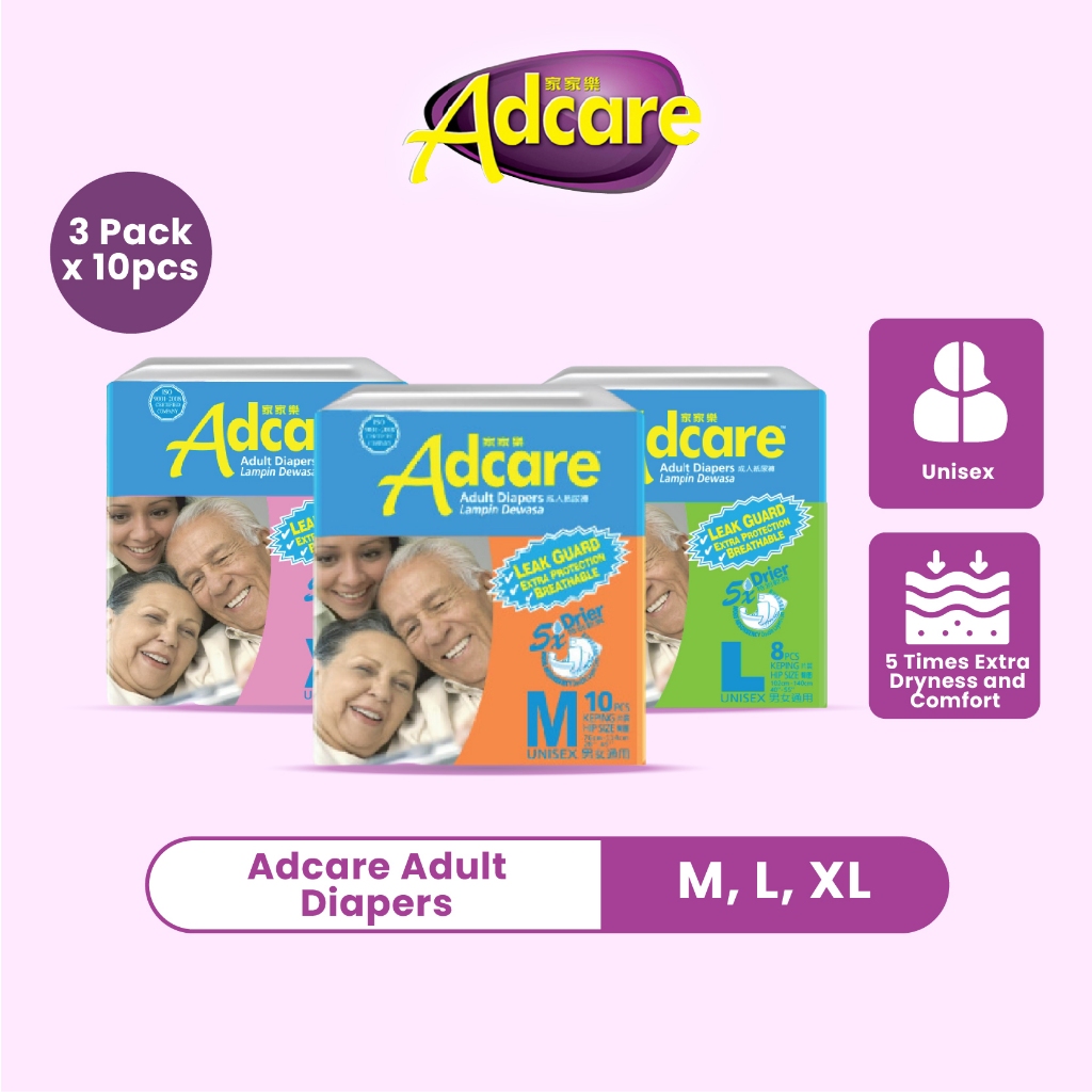 Adcare Adult Diapers Lampin Dewasa Unisex M/L/XL Unisex Disposable ...