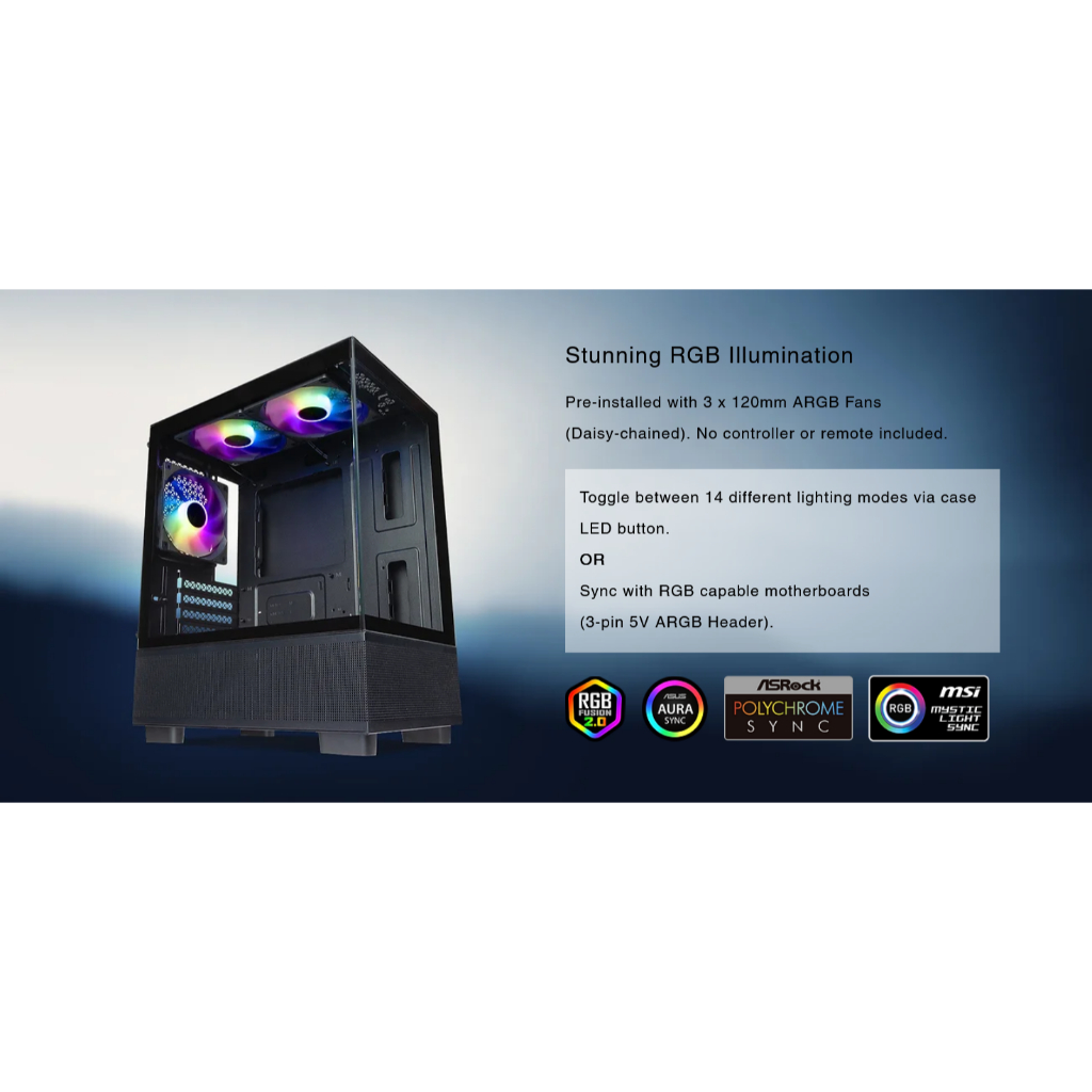 Tecware Infinity M & M2 ARGB Dual Tempered Glass MATX Pre-installed ...