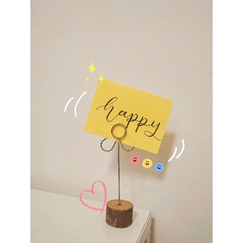 Round Wood Base Metal Card Holder/ Note Clip/ Photo Display/ Memo Clip ...