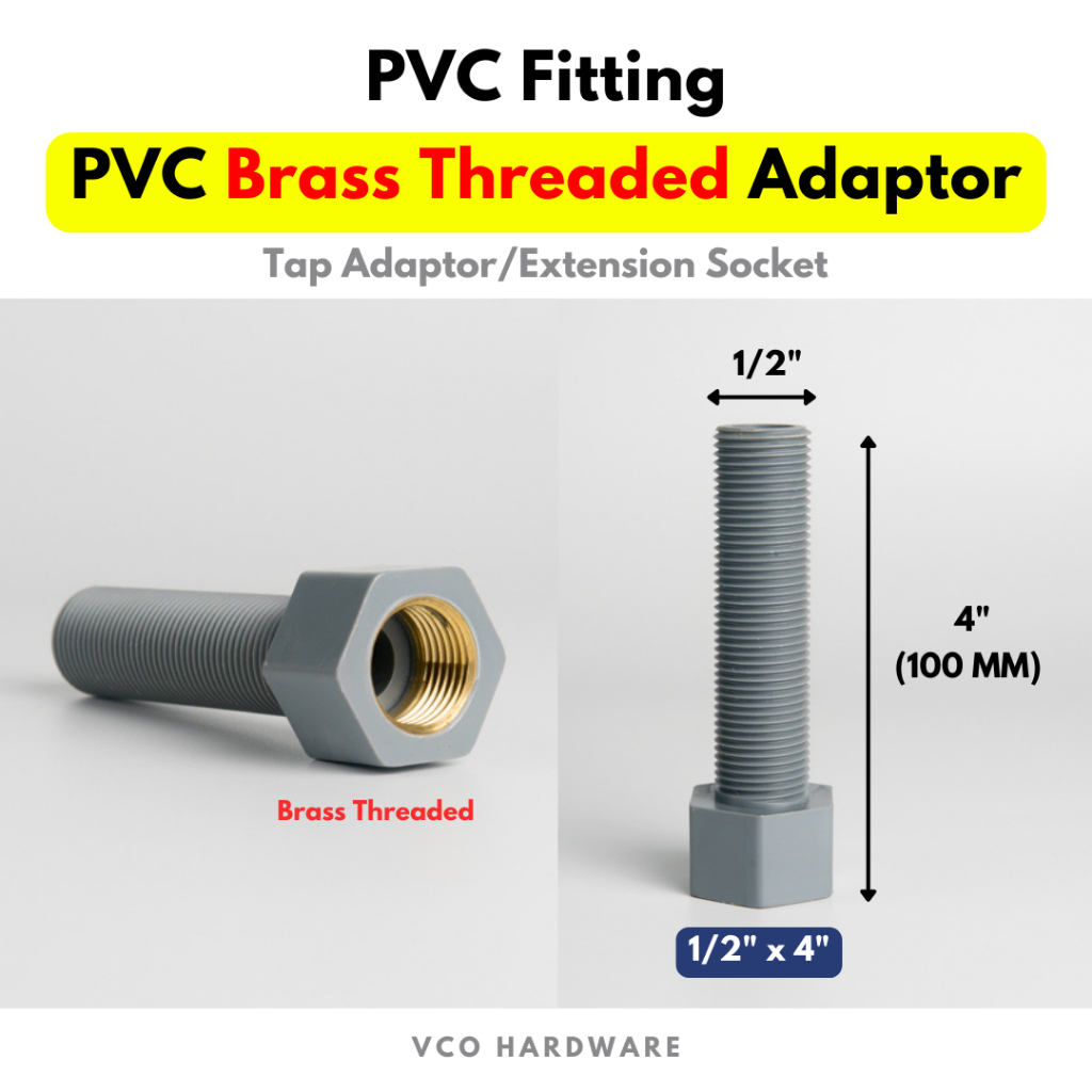 [1/2" x 4"] PVC Brass Threaded Fittings/Tap Adaptor/Extension Socket ...