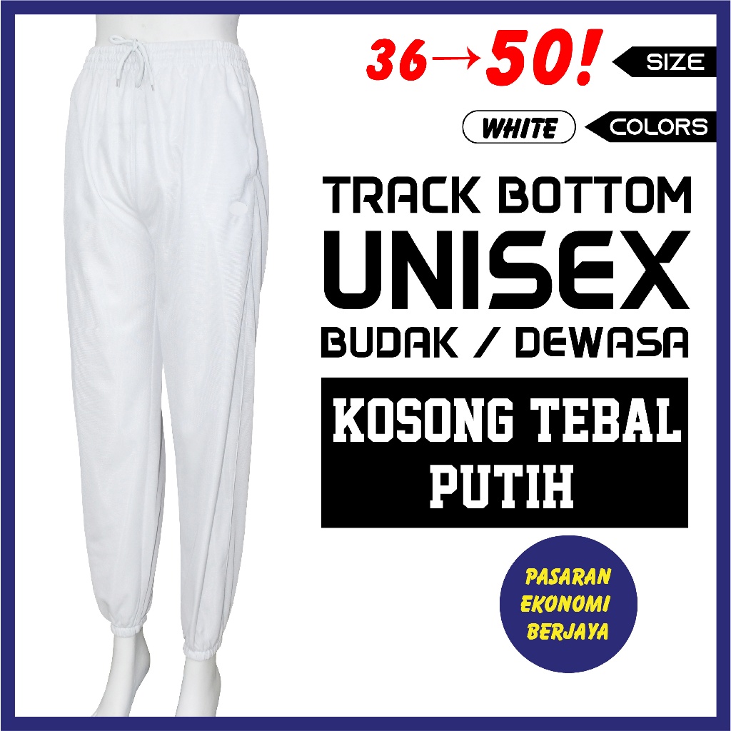SELUAR TRACK PUTIH KOSONG TEBAL CEKAK BAWAH TRACK BOTTOM UNISEX WHITE ...