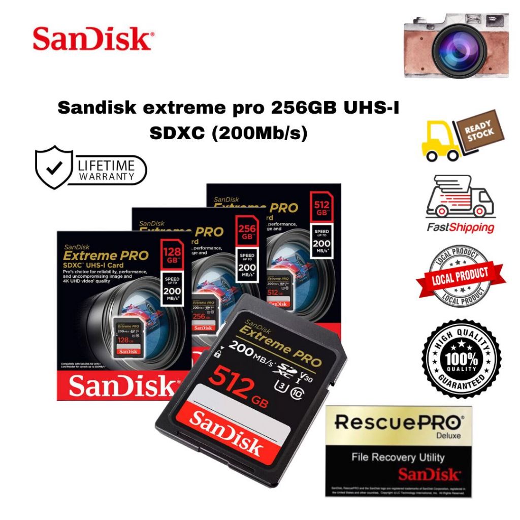 SANDISK OFFICIAL Sandisk extreme pro 256GB UHS-I SDXC 200Mb/s original ...