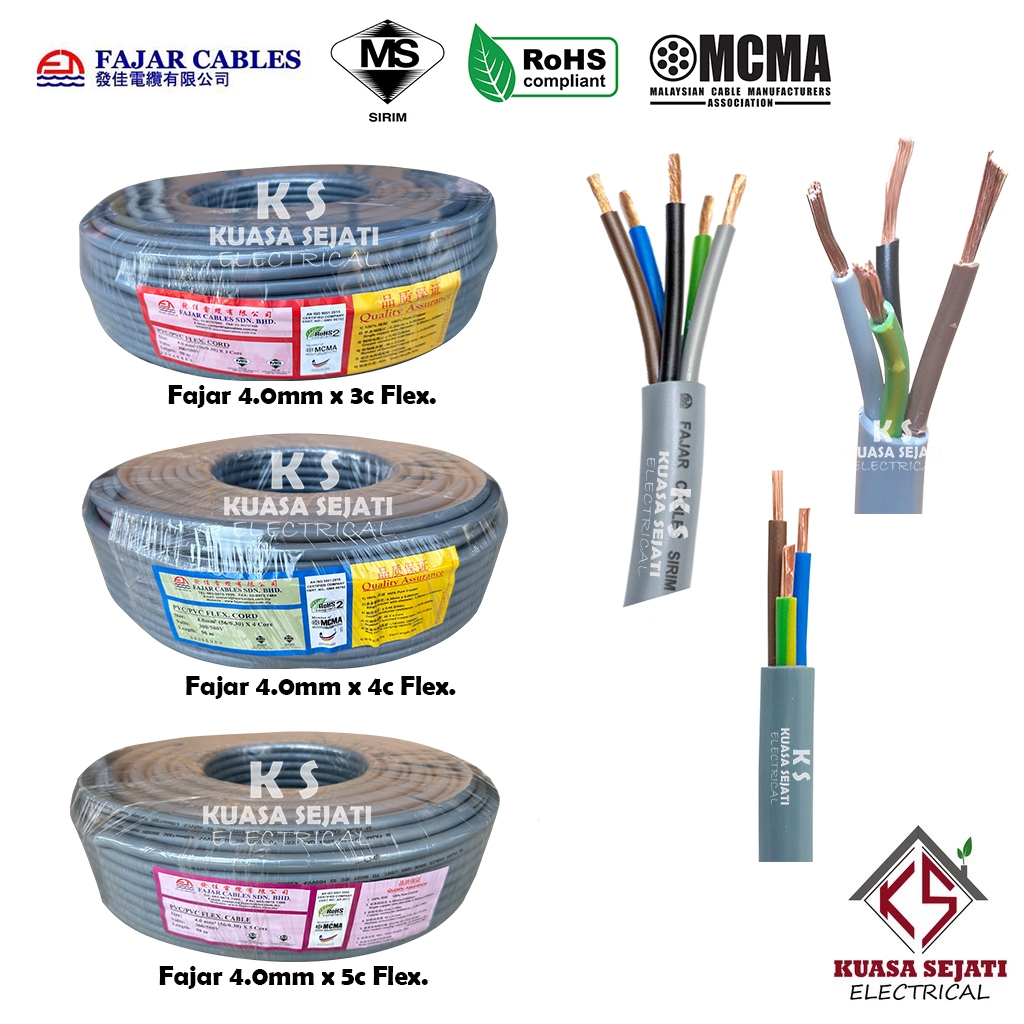 Fajar 4.0MM / 3 Core / 4 Core / 5 Core Flexible Cable Core 100% Pure ...