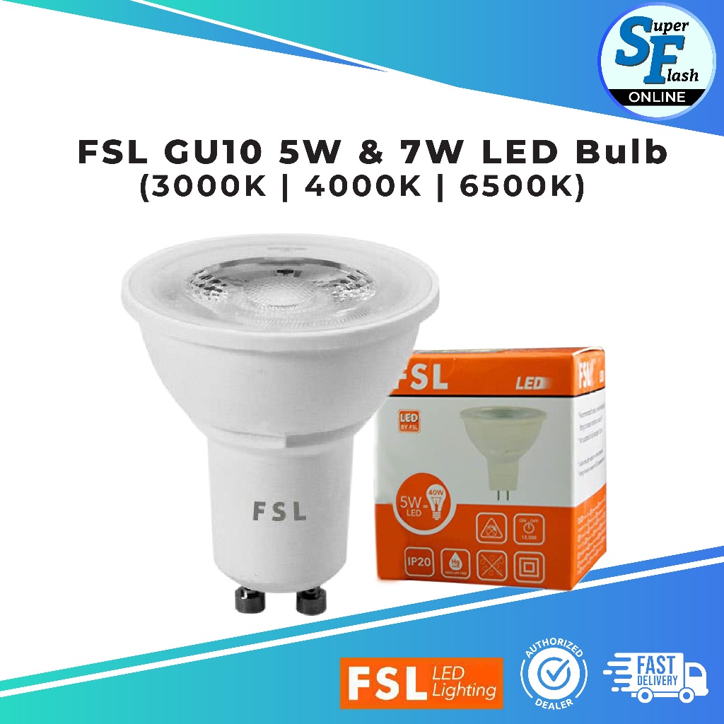 FSL LED GU10 Energy Saving Light Bulb [5W/7W] (3000K/4000K/6500K) || Mentol Lampu | Shopee Malaysia