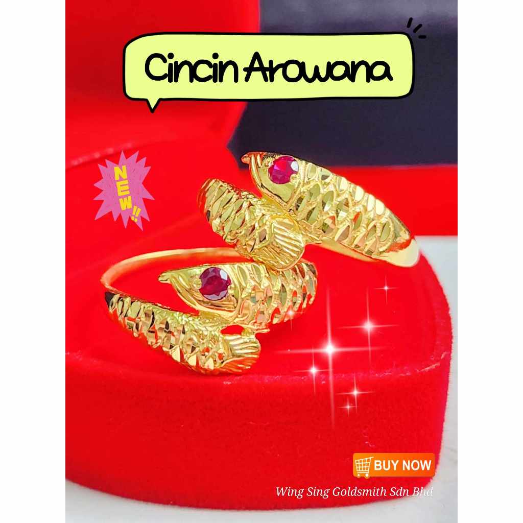 Wing Sing 916 Gold Arowana Fish Solid Ring Bajet / Cincin Ikan Emas ...