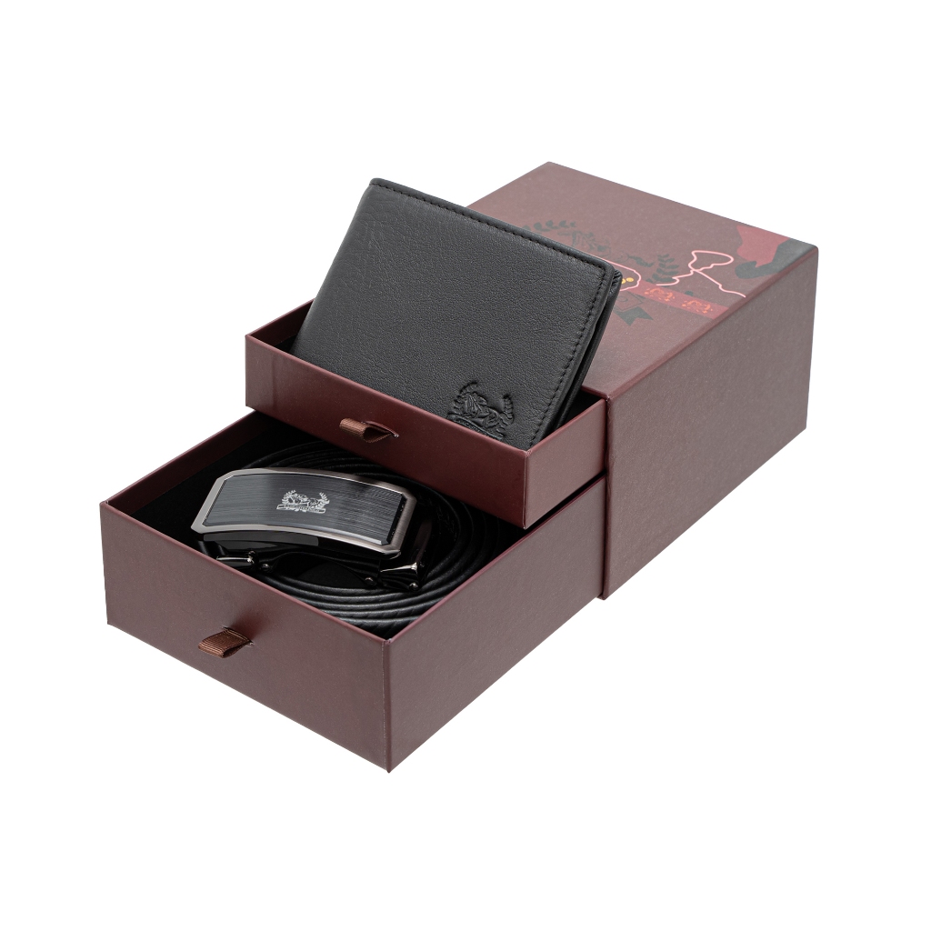 Lancaster Polo Men's Gift Box Set Grain Leather RFID Bifold Wallet With ...