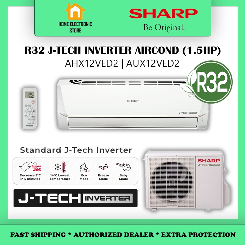Sharp R32 J-Tech Inverter 1.5HP Air Conditioner R32 AHX12VED2 ...