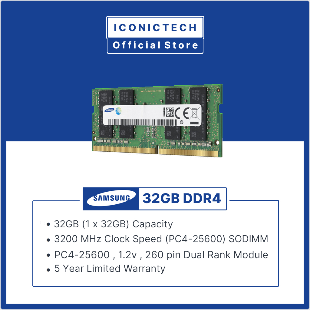 Samsung 16GB 32GB DDR4 3200 MHz PC4-25600 SODIMM 2Rx8 1.2v 260-PIN NAS Memory Module. DS723 ...