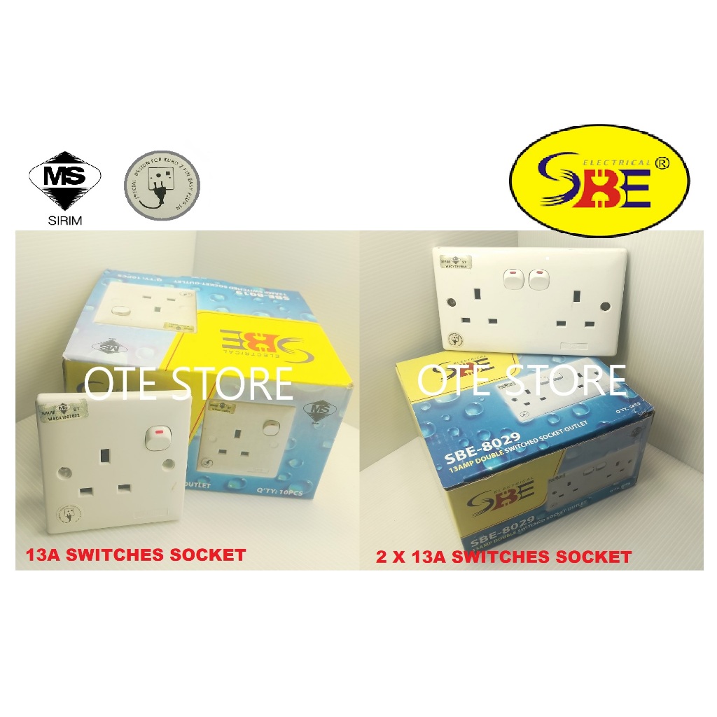 SBE 13A SWITCHES SOCKET (SINGLE 8019 / DOUBLE 8029) (SIRIM) | Shopee ...