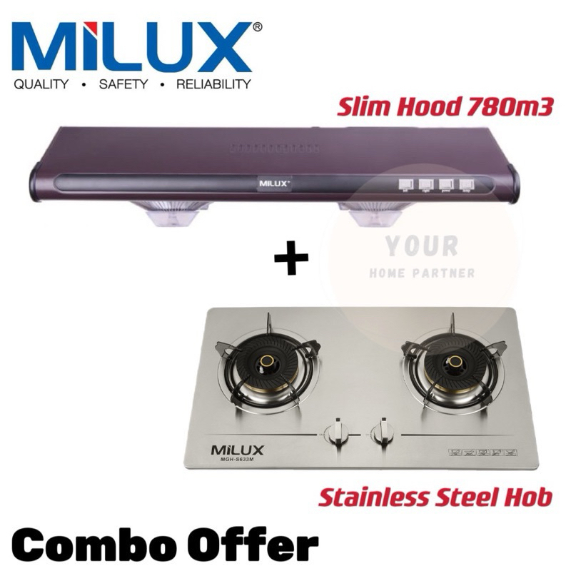[Conbo Deal]Milux Slim Hood 72cm 72MC 780M3/HR + Milux Stainless Steel ...