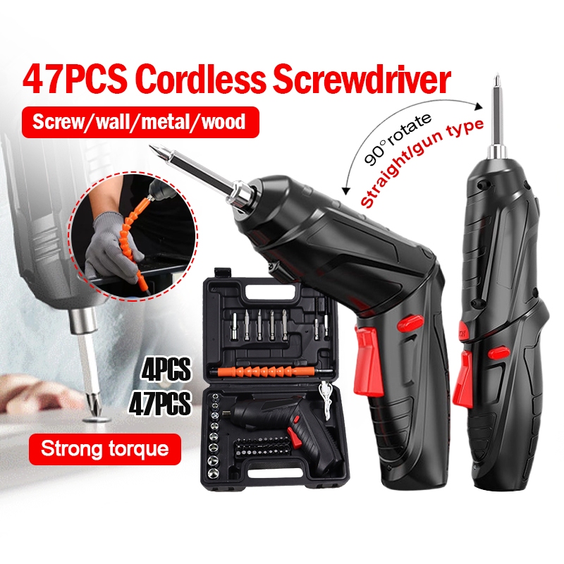 47PCS Cordless Electric Screwdriver Drill Portable 3.6V Rechargeable ...