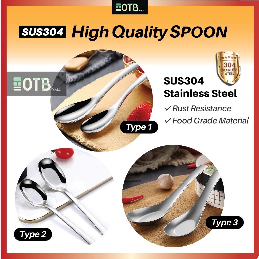 OTB 304 Stainless Steel Spoon Soup Spoon Cutlery Sudu Makan Sudu Grapu ...