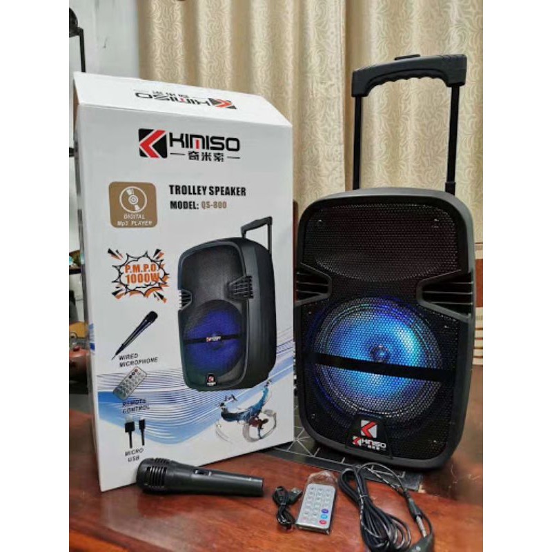 KIMISO QS-800 Portable Bluetooth Trolley Speaker Karorke Mic and Remote ...