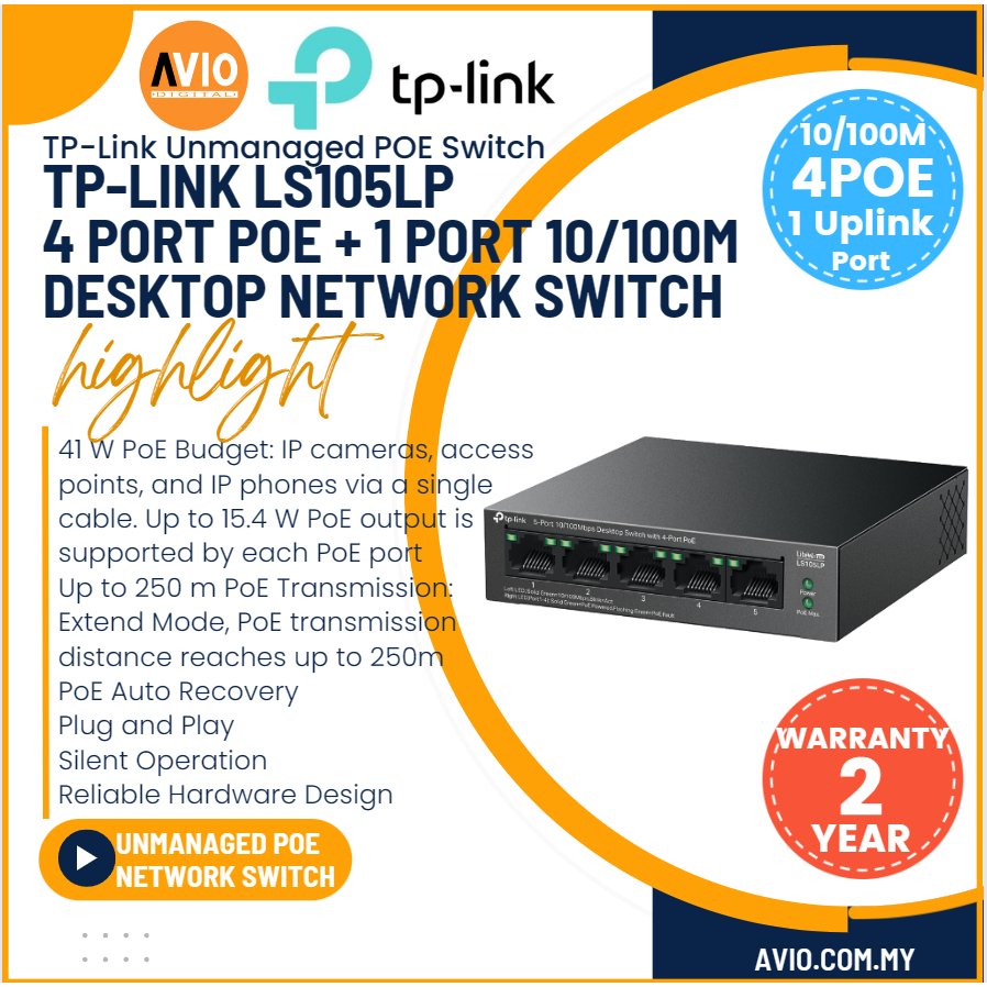 Tp-link Tplink 4 +1 100m Desktop IP Network POE Switch 4 Port PoE 1 ...