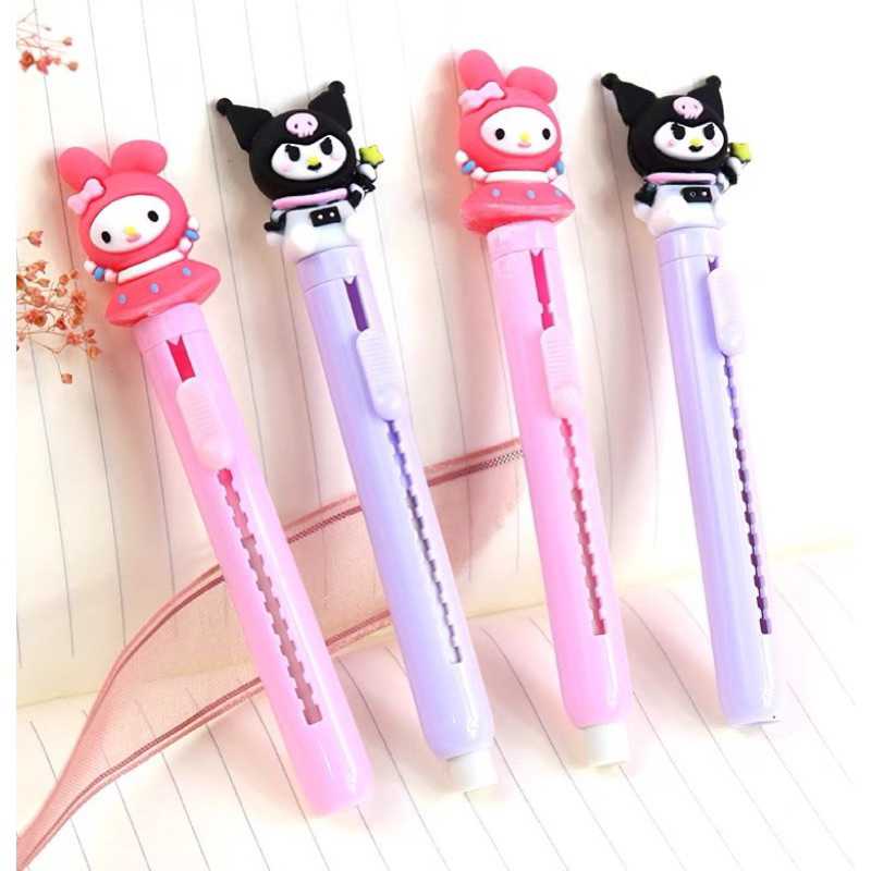 Sanrio melody kuromi stick eraser with refill set press erasers student ...