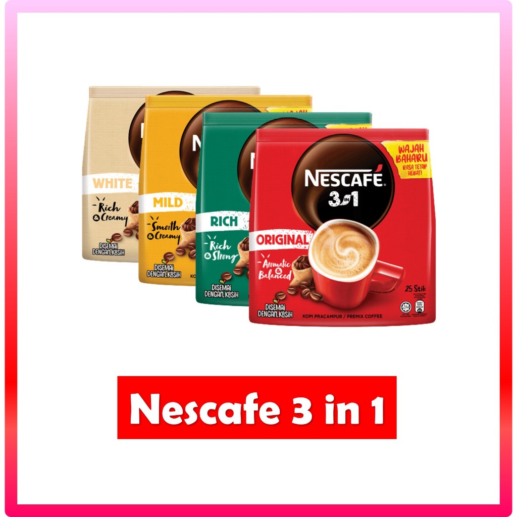 (Expired 03-2026) Nescafe 3in1 Original 25 Sticks Mild Rich White 15s ...