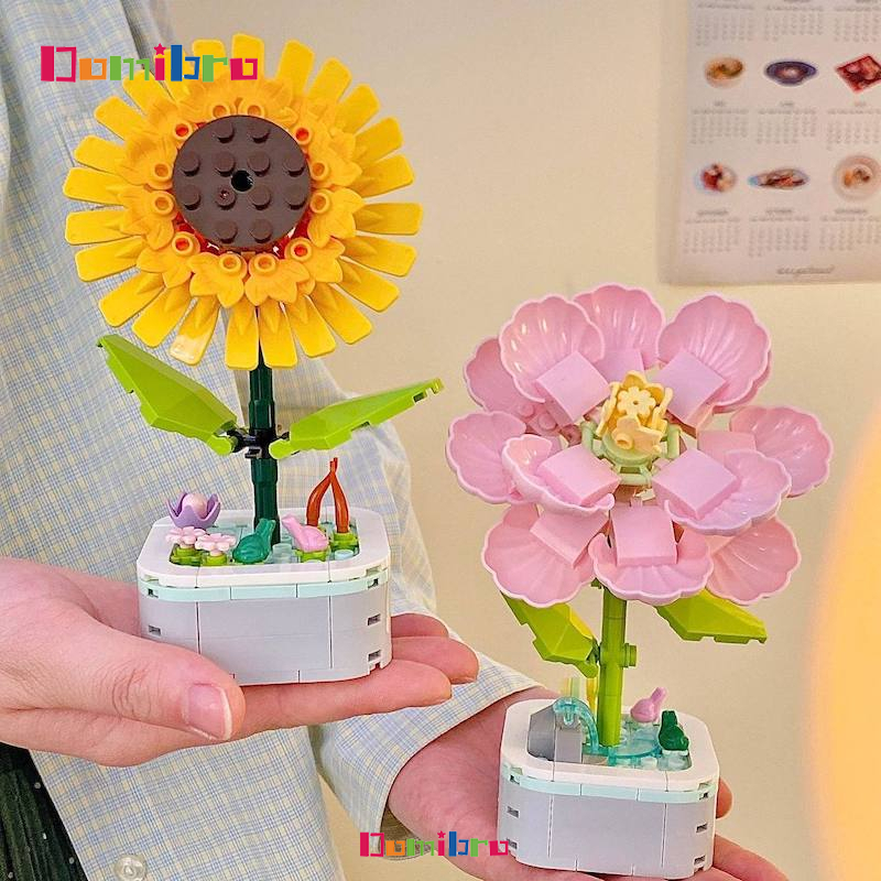 bunga Flower Building Blocks Hibiscus Sunflower Potted Plant Flowers ...