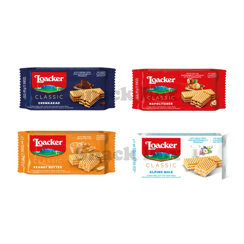 Loacker Classic Wafers Napolitaner/Cremkakao/Alpine Milk/Peanut Butter ...