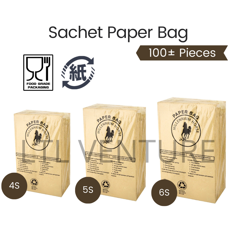4s/5s/6s Brown Kraft Sachet/Food Beg Kertas Makanan/Food Grade ...