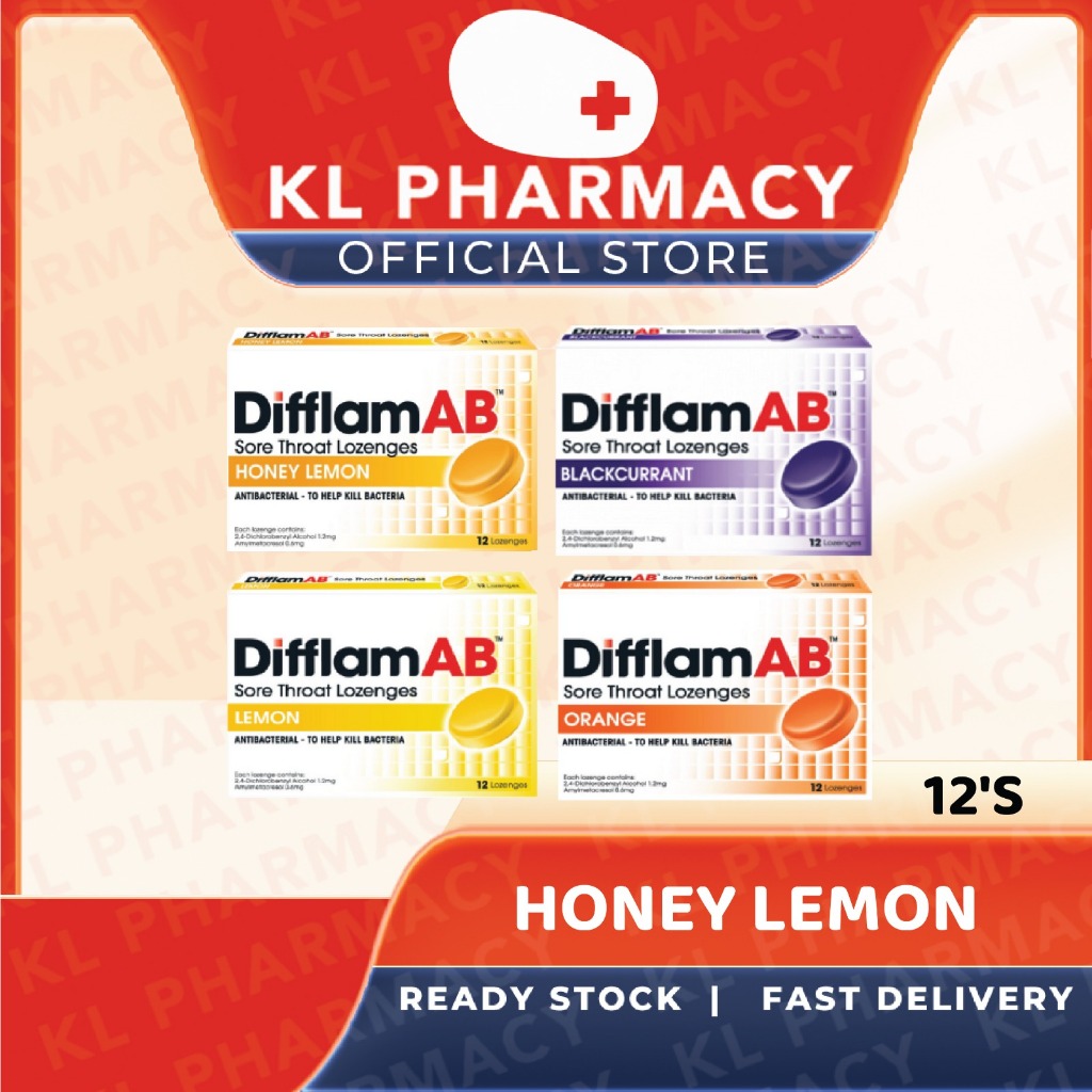 Difflam Ab Sore Throat Lozenges - Blackcurrant/Orange/Lemon/Honey Lemon ...