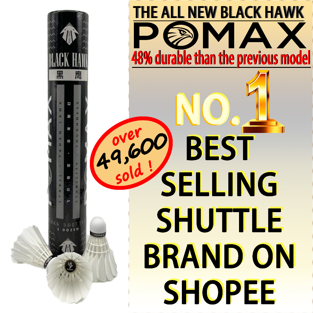 Pomax Durable Shuttle "Black Hawk" Badminton Shuttlecock Durable ...