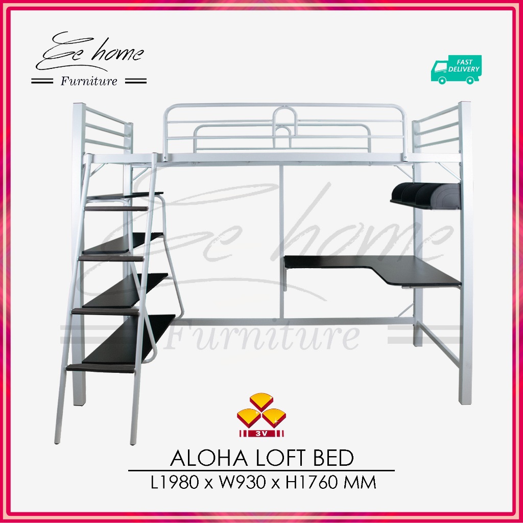 EE HOME Combo Set Aloha Loft Single Size Bed Frame with Study Table and ...