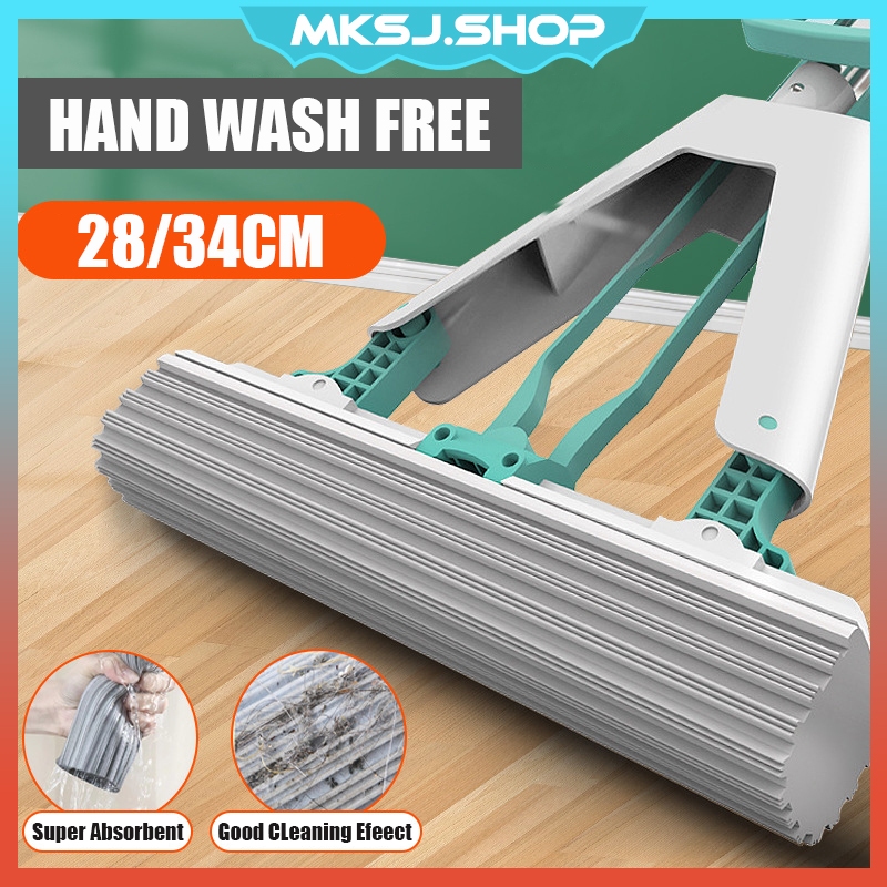 Sponge Mop Hand Wash Free Floor Cleaning Tool Toilet Bathroom Squeeze ...