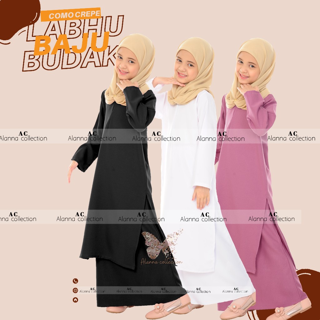 Budak Labhu Baju Set como crepe long muslimah suit KANAK KANAK ...