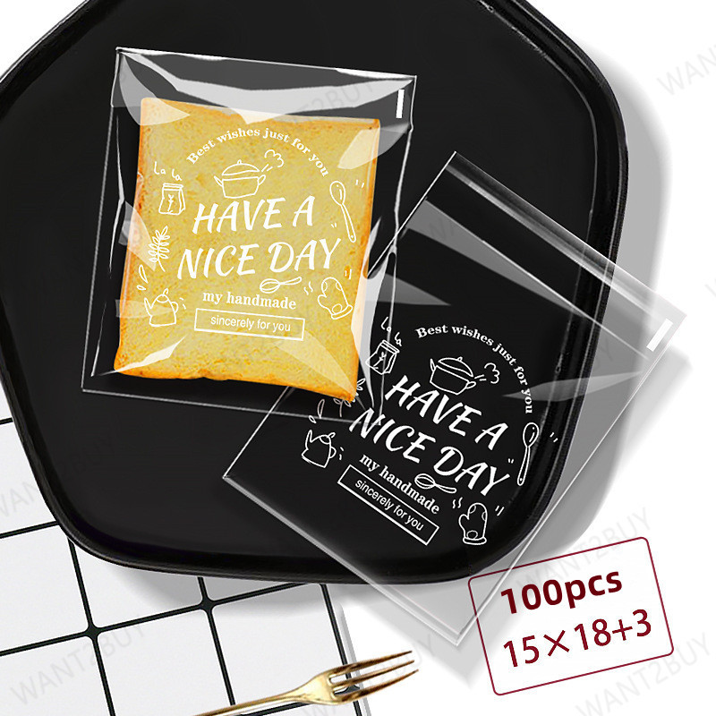 100pcs Self Adhesive Bread Cake Bakery Food Transparent Opp Plastic ...