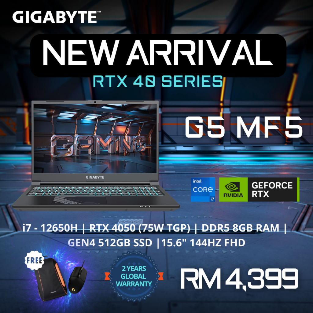 GIGABYTE G5 MF5-G2MY383SH GAMING LAPTOP ( I7-12650H ,8GB DDR5 ,512GB ...