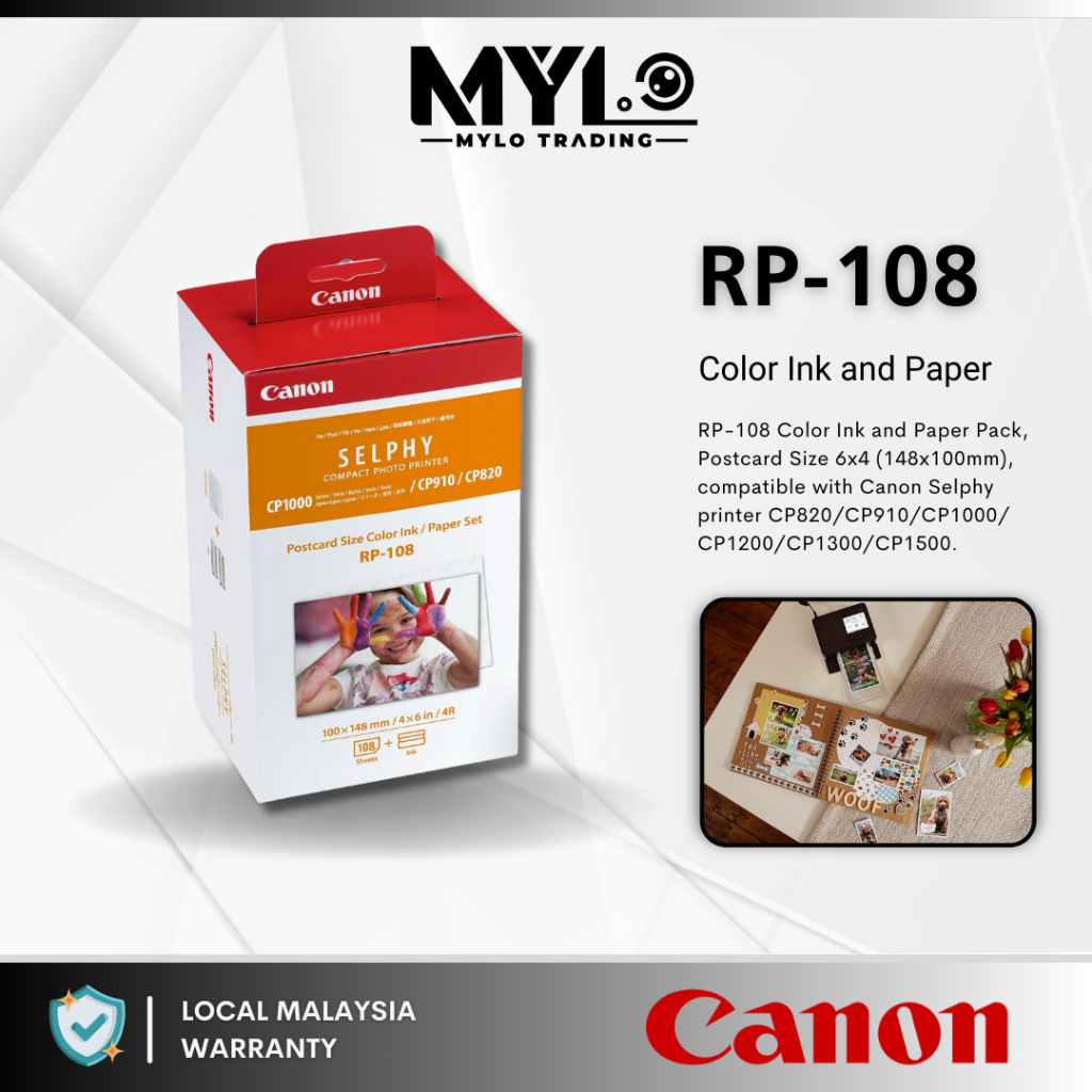 Canon RP108 Ink & Paper Pack Postcard 6x4 Size (148x100MM) | Shopee ...