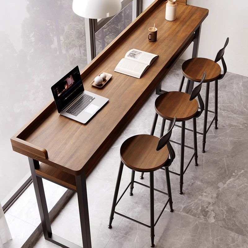 New Bar Table Double Layer Solid Wood with Baffle Narrow Strip Table ...